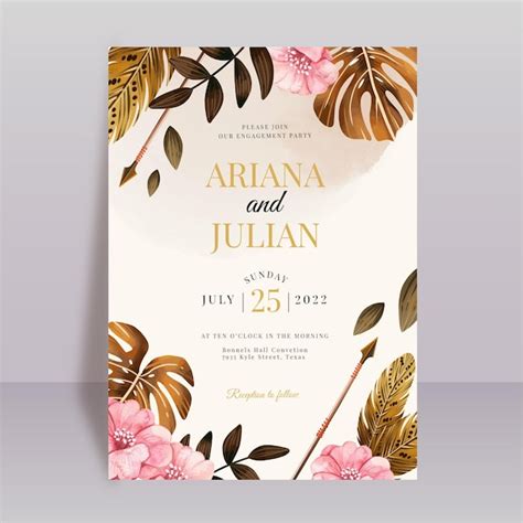 Free Vector Watercolor Boho Wedding Invitation Template