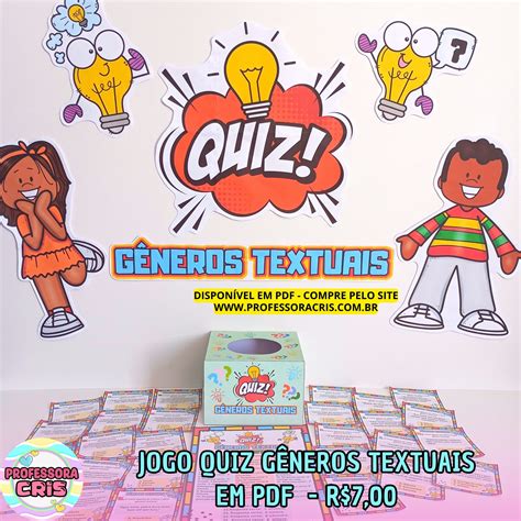 PDF Jogo Quiz Gêneros Textuais Professora Cris Ensinando carinho