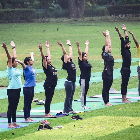 New Delhi India June Group Yoga Exercise Class For People
