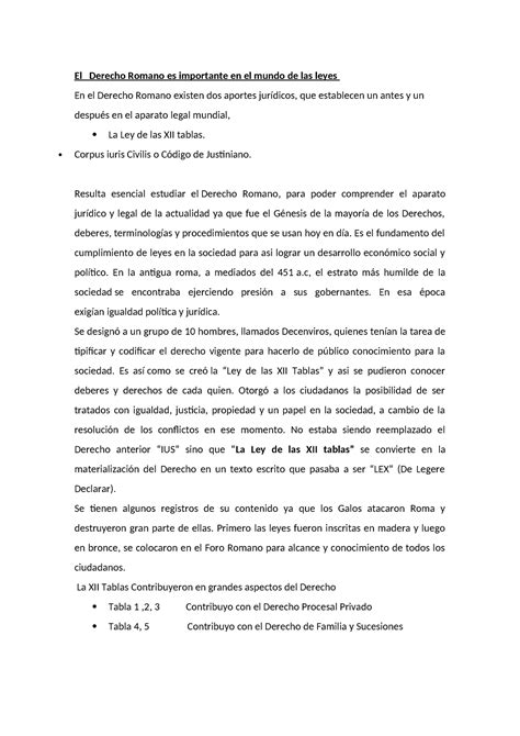 Importancia Del Derecho Romano En La Historia Del Derecho A Traves De