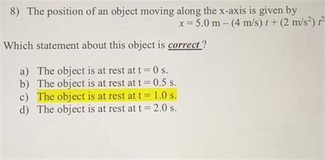 solved 8 the position of an object moving along the x axis