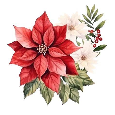 Watercolor Christmas Poinsettia Flower Bouquet Elements Background