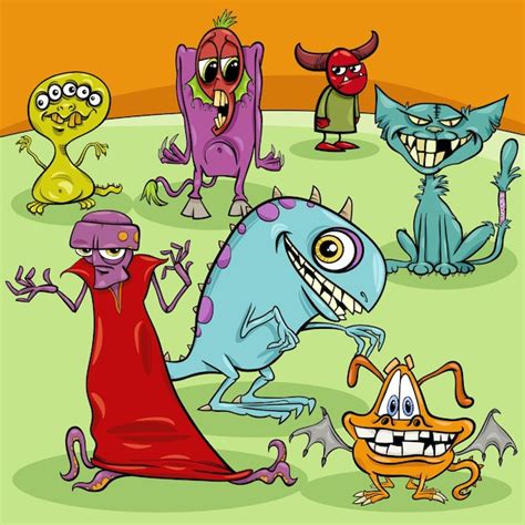 Premium Vector Cartoon Funny Monsters Fantasy Characters Group