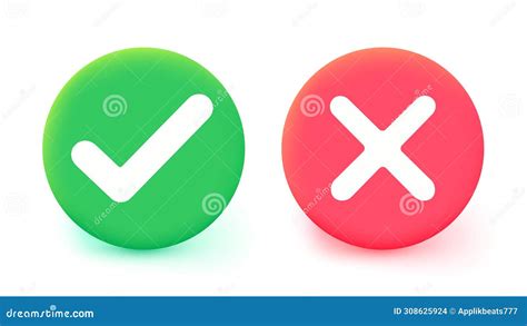 Green Check Mark And Red Cross Mark Icon Isolated Tick Symbols