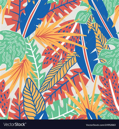 Abstract Color Tropical Leaves Seamless Pattern Vector Image