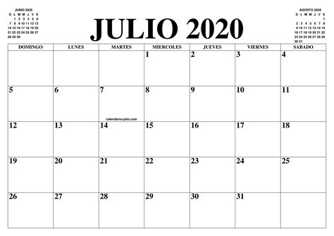 CALENDARIO JULIO 2020 EL CALENDARIO JULIO PARA IMPRIMIR GRATIS MES