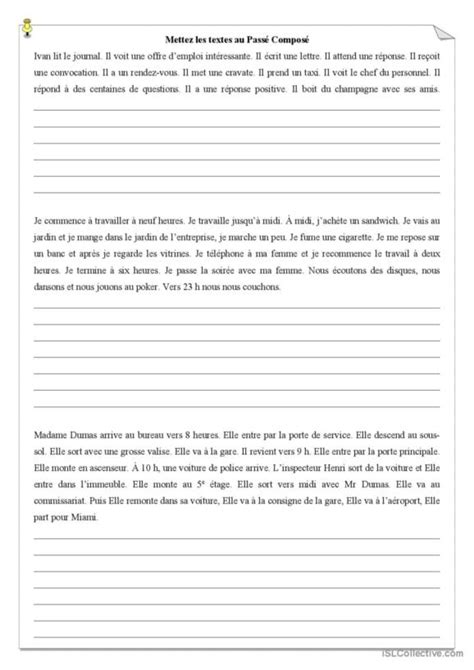 31 Passé Composé avec AVOIR Français FLE fiches pedagogiques