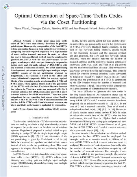 pdf optimal generation of space time trellis codes via coset partitioning gheorghe zaharia