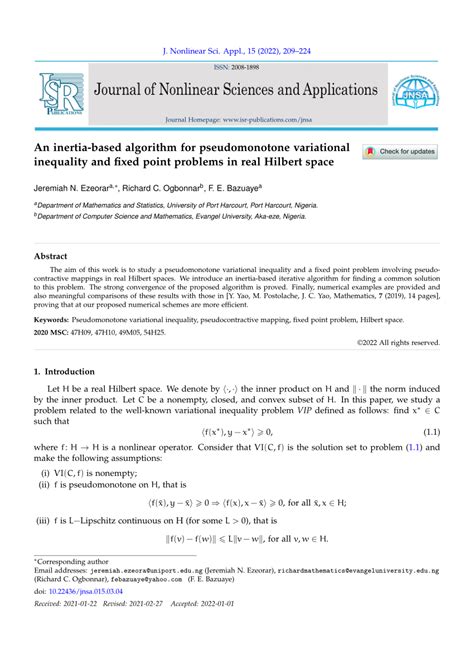 pdf an inertia based algorithm for pseudomonotone variational inequality and fixed point