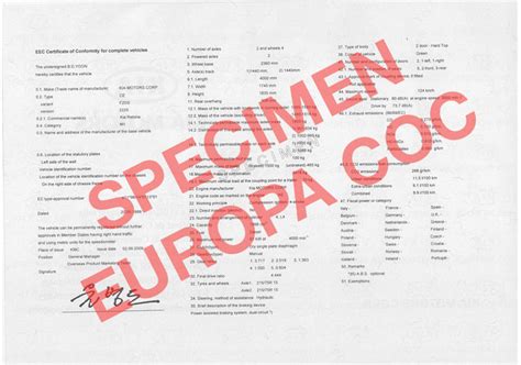 Certificat de Conformité Européen Kia COC Commandez votre Certificat