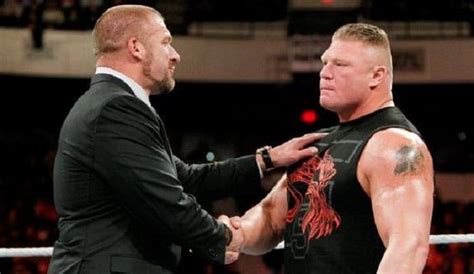 Triple H Vince And Brock Lesnar Meet Backstage On Raw
