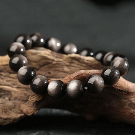 Silver Sheen Obsidian Bracelet Beads Stone Nacrystal