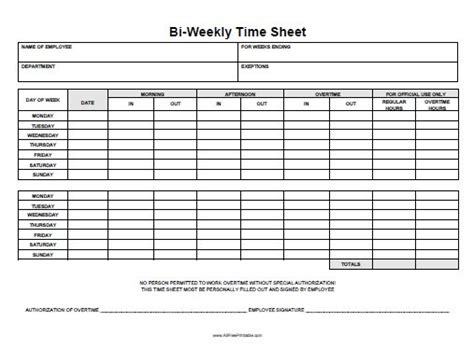 Printable Biweekly Timesheet