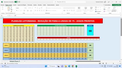 Planilha Lotomania Redução 90 para 75 Jogos Prontos Planilhas