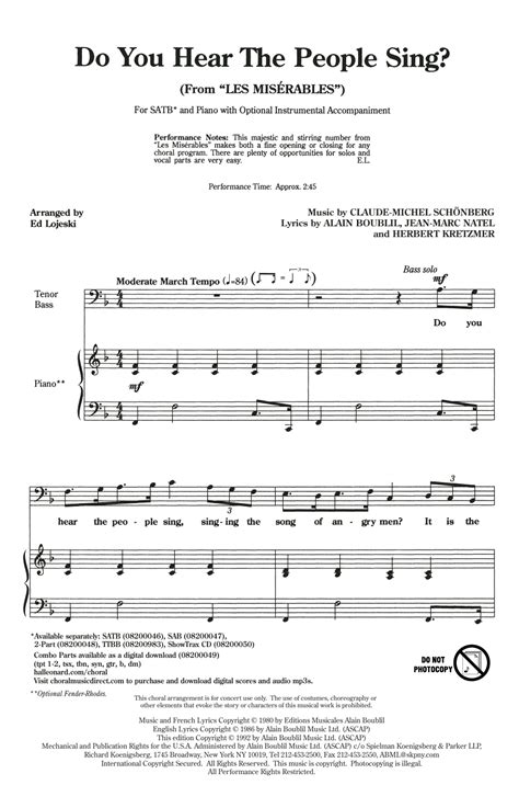 Do You Hear The People Sing From Les Miserables Arr Ed Lojeski By