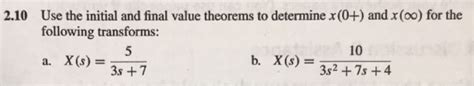 solved use the initial and final value theorems to determine