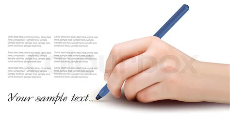 Hand With Pen Writing On Paper Vector Illustration Stock Vector