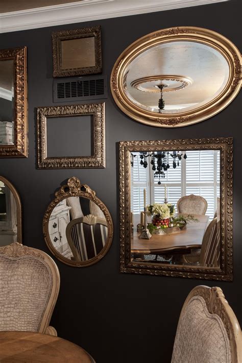 Mirror Gallery Wall In Traditional Gray Dining Room Mirror Dining