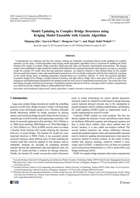 pdf model updating in complex bridge structures using kriging model ensemble with genetic