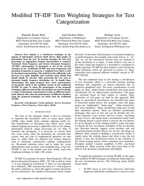 pdf modified tf idf term weighting strategies for text categorization