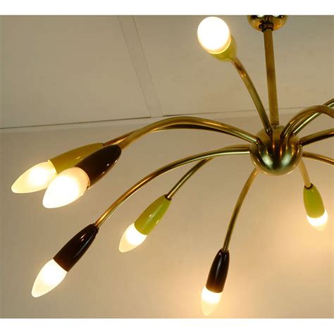 Lampadario Vintage A 12 Luci Sputnik In Ottone Anni 50