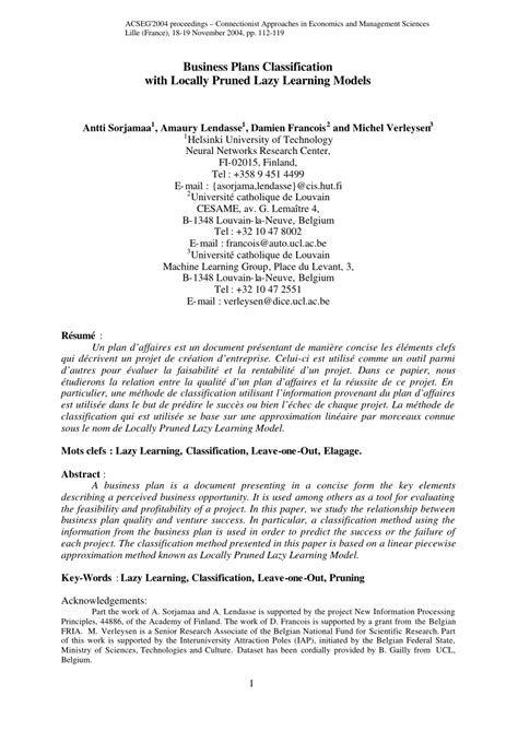 pdf business plans classification with locally pruned lazy learning models