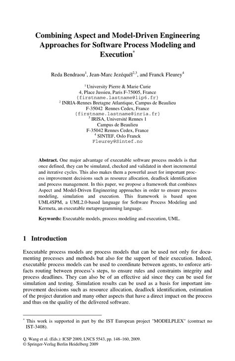 pdf combining aspect and model driven engineering approaches for software process modeling and