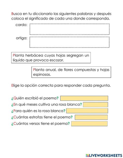 Ficha De El Poema Para SEGUNDO GRADO DE PRIMARIA Texts Unusual Words