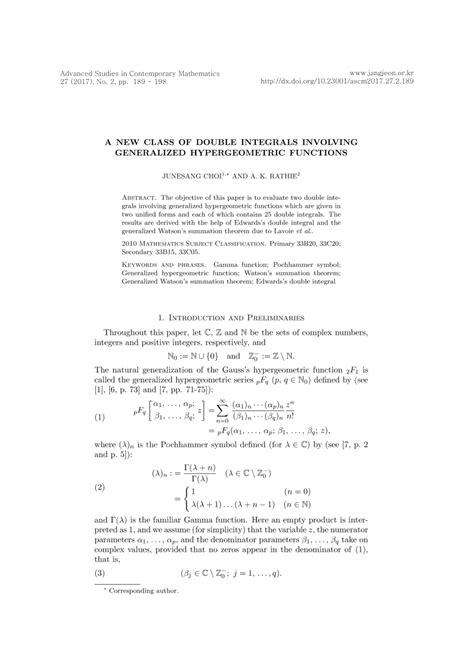 pdf a new class of double integrals involving generalized hypergeometric functions