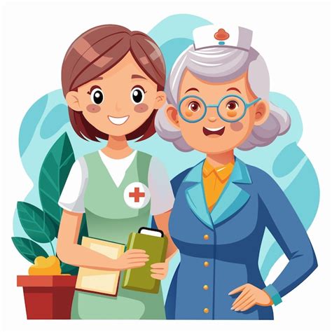 Caricatura mujer anciana enfermera paciente mujer personal médico