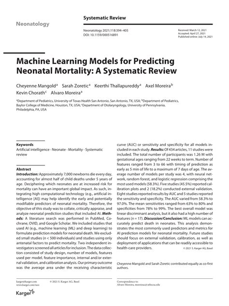 pdf machine learning models for predicting neonatal mortality a systematic review