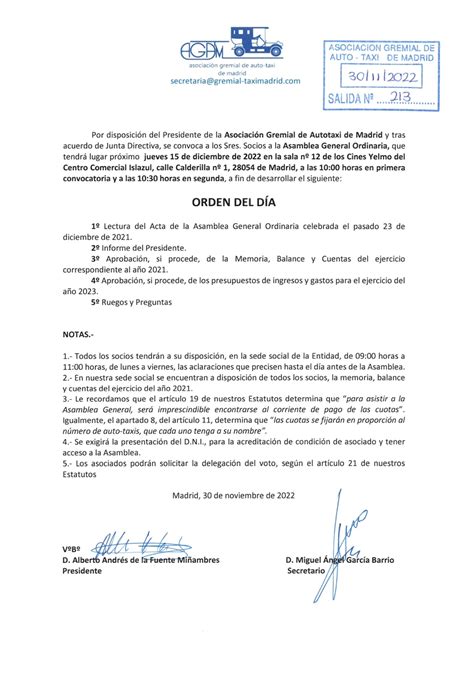 RECUERDA CONVOCATORIA DE ASAMBLEA GENERAL ORDINARIA DE LA ASOCIACIÓN