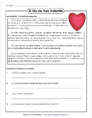 Spanish Reading Passages Basic Worksheets Library