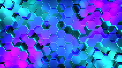 Abstract 3D Hexagon Digital Art Geometry Neon Cyan Blue HD Wallpaper