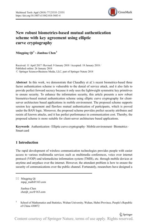 new robust biometrics based mutual authentication scheme with key agreement using elliptic curve