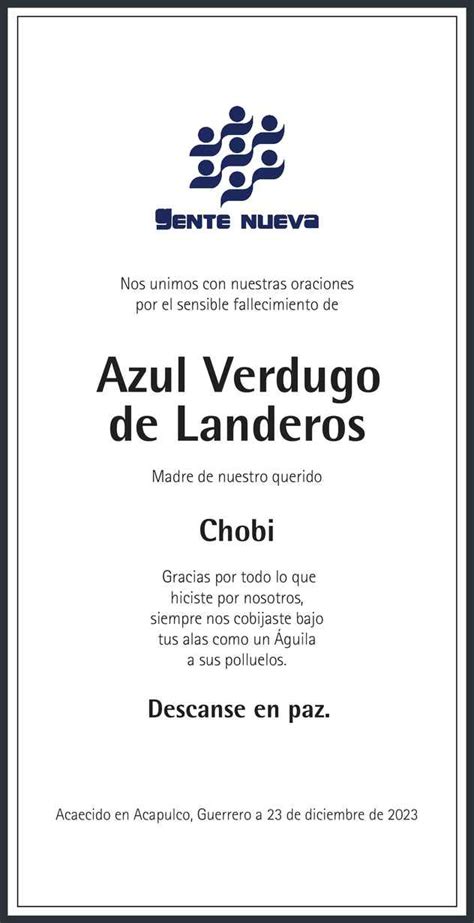 Se Ora Azul Verdugo De Landeros Obituario Esquela
