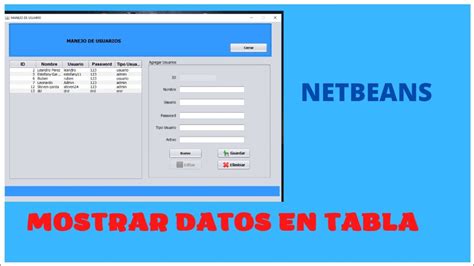 mostrar datos en una tabla netbeans youtube