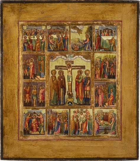 SELTENE IKONE MIT DER KREUZIGUNG UND DER PASSION CHRISTI