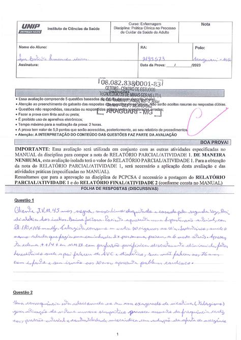 PRÁTICA CLÍNICA NO PROCESSO DE CUIDAR DA SAÚDE DO ADULTO PROVA