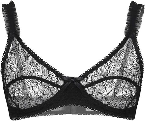 TiaoBug Herren Sissy BH Transparent Dessous Tüll Mesh Bra Blumen Spitze