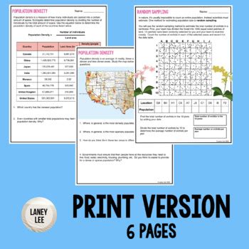 Population Density PDF Worksheets Library