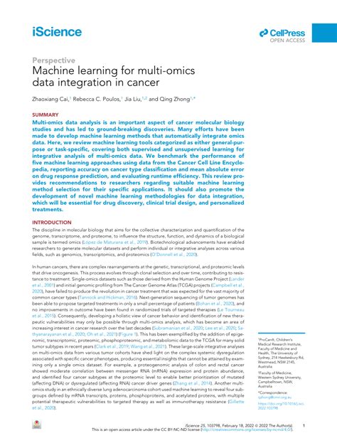 pdf machine learning for multi omics data integration in cancer