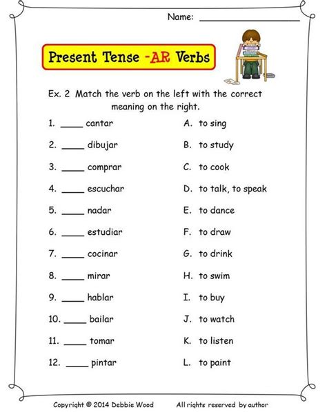 Worksheet 2 1 The Present Tense Of Ar Verbs