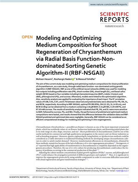 pdf modeling and optimizing medium composition for shoot regeneration of chrysanthemum via