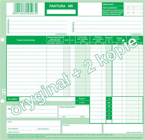 Drukarnia Sieradzki Faktura Vat Wielopozycyjna Oryginał 2 Kopie