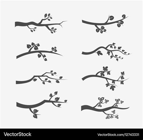 Tree Branches Silhouette With Leaves Royalty Free Vector
