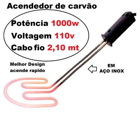 acendedor de carvão churrasqueira e lareira elétrico potencia de 1000w