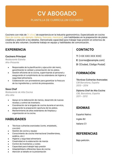 Curr Culum De Cocinero Ejemplo Y Plantillas Gratis