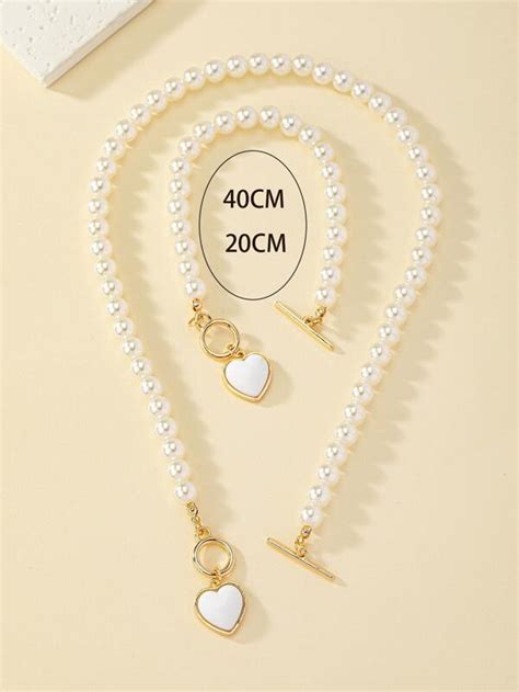 Collar Con Accesorio De Coraz N Con Cuenta Con Perla Artificial Con