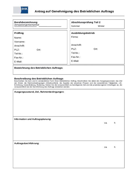 Antrag Auf Genehmigung Eines Betrieblichen Auftrags Doc Template